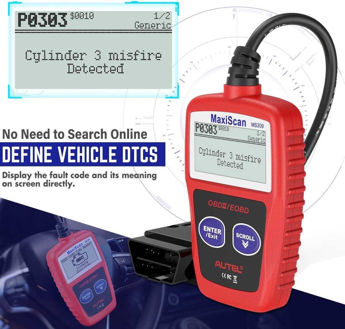 Autel OBD2 Scanner MS309 Universal Code Scanner – grapestation.com